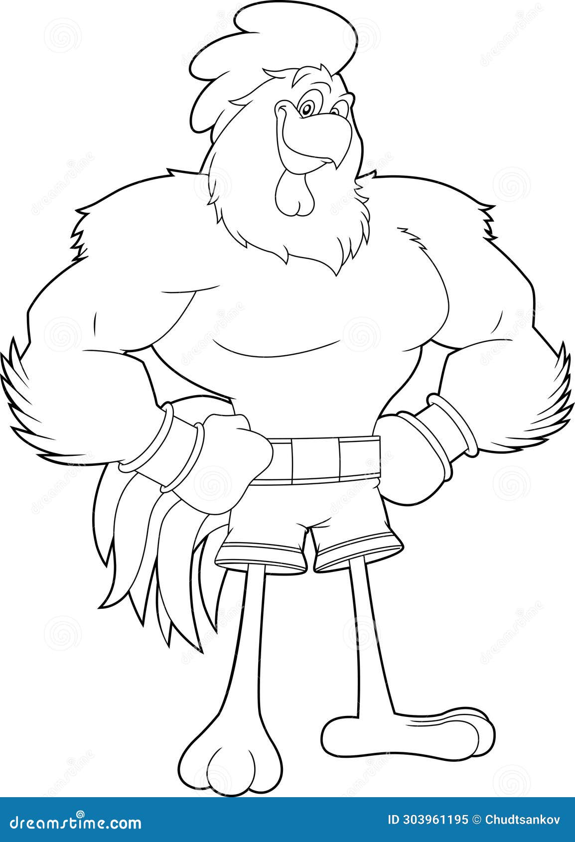 Outlined Brave Rooster Cartoon Character Ready To Fight Stock Vector ...