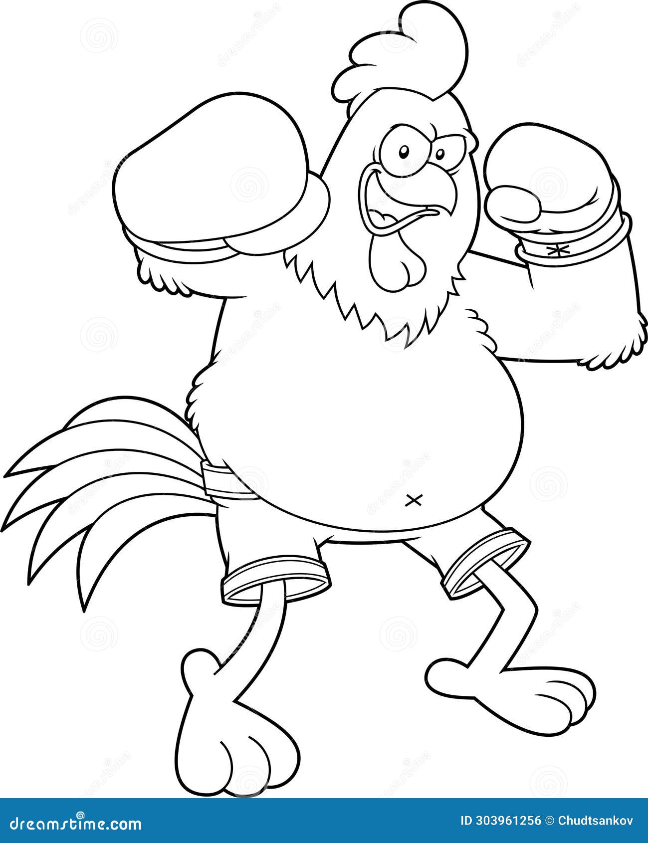 Outlined Angry Boxer Chicken Rooster Cartoon Character Wearing Boxing ...