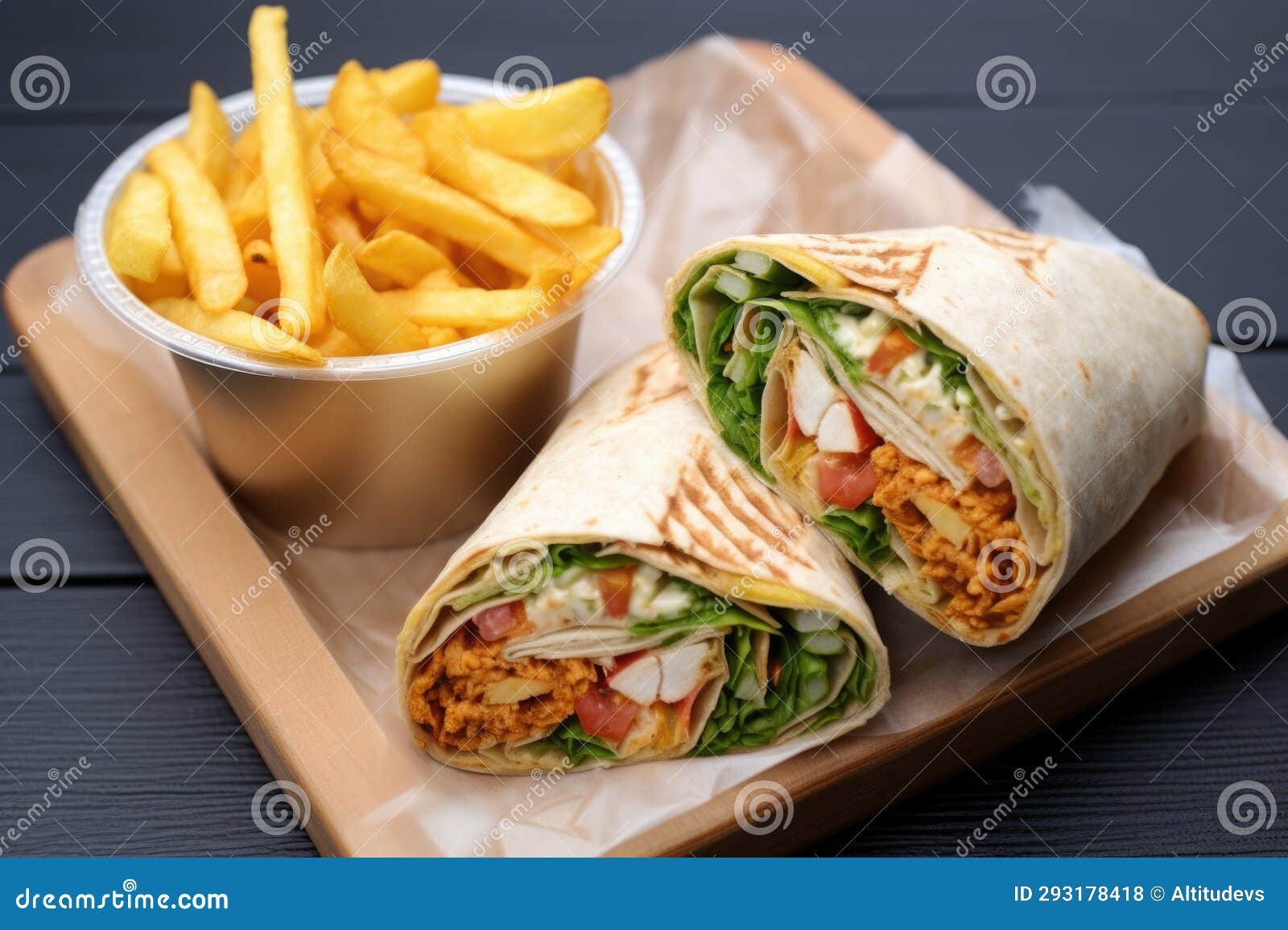 Chicken Caesar Wrap Next To Chips in a Takeaway Box Stock Illustration ...