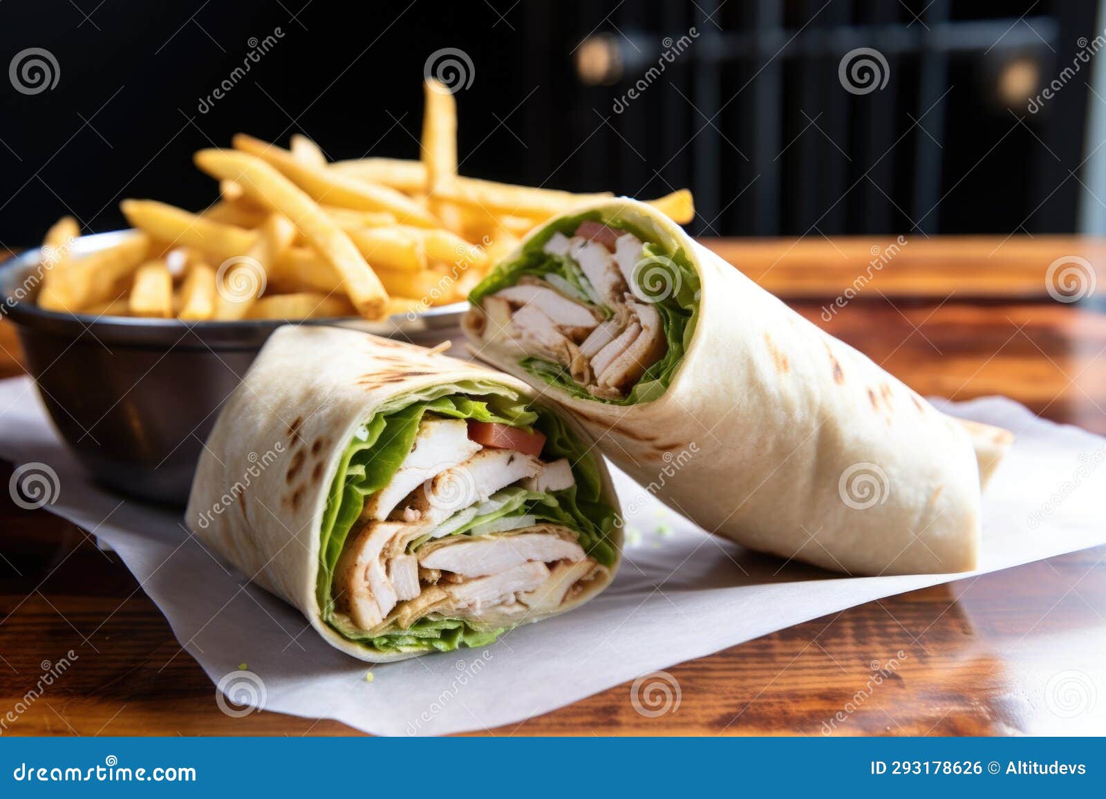 Chicken Caesar Wrap with a Side of Chips Stock Photo - Image of chicken ...