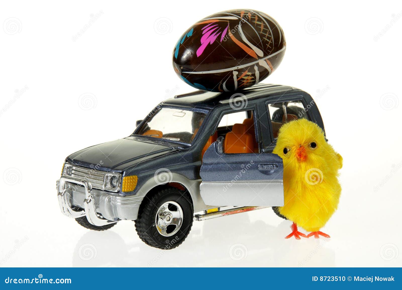 Chicken at Car with Easter Egg on the Roof Stock Photo - Image of ...