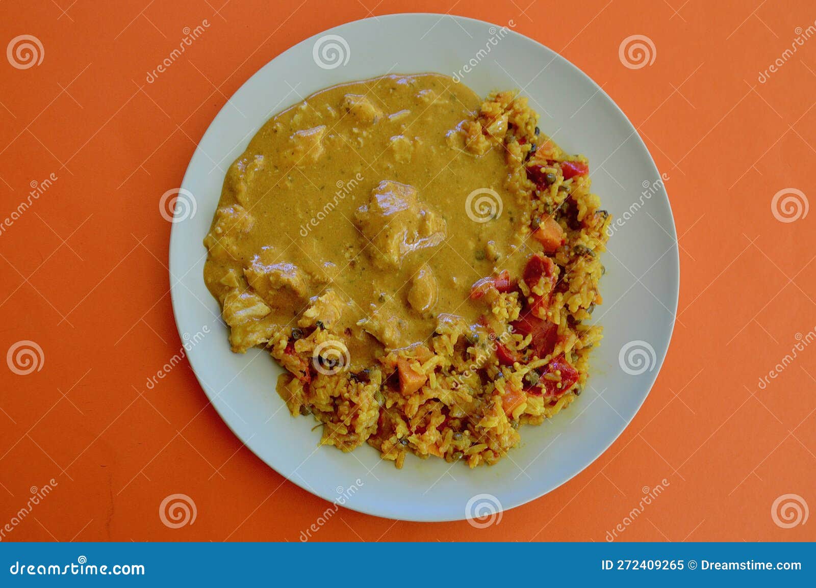 Chicken Cashew Korma with Rice Stock Image - Image of still, curry ...