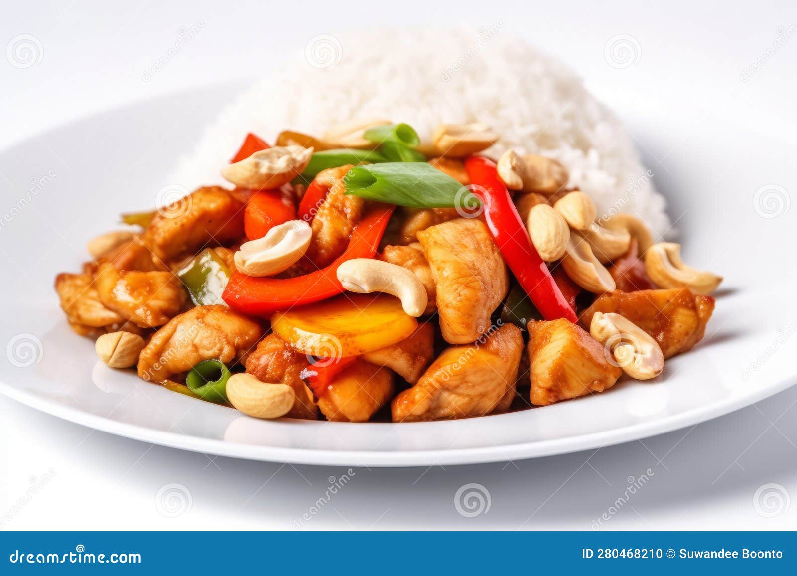 Chicken with Cashew Nuts and Rice. AI Generated Stock Illustration ...
