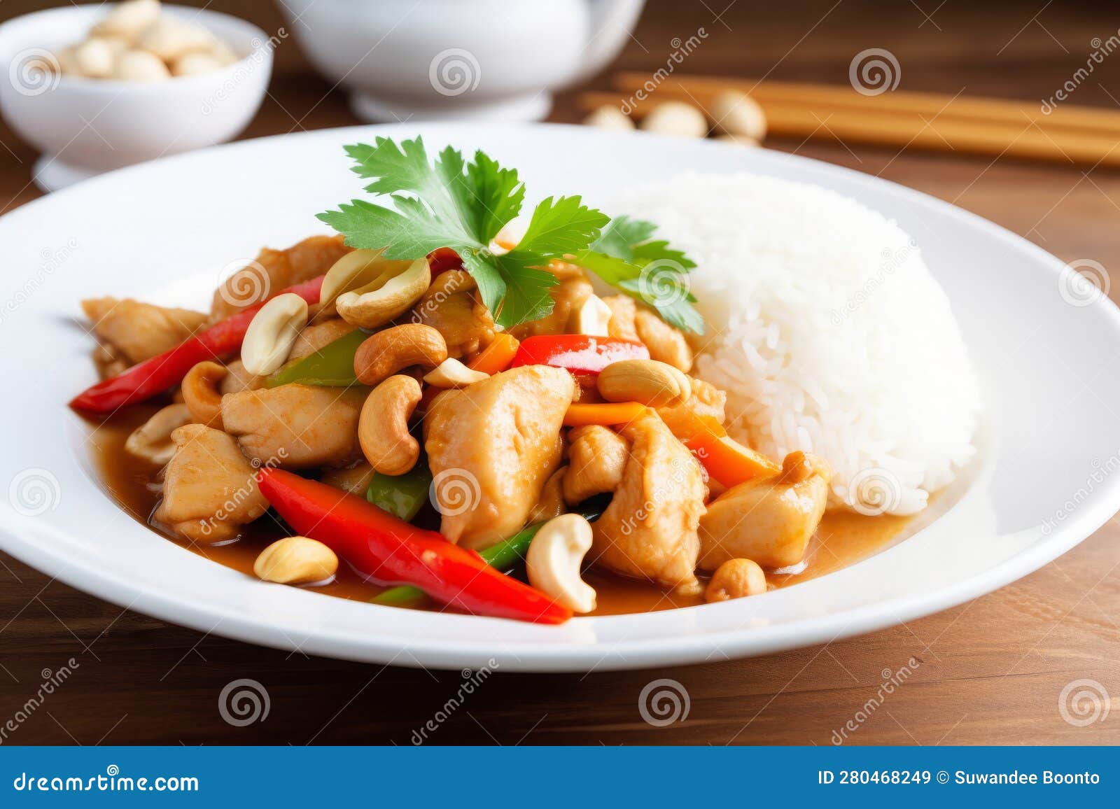 Chicken with Cashew Nuts and Rice. AI Generated Stock Illustration ...