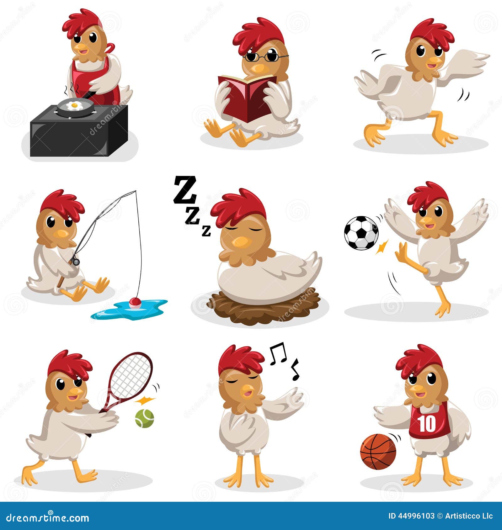 Chicken Characters Doing Different Activities Stock Vector ...