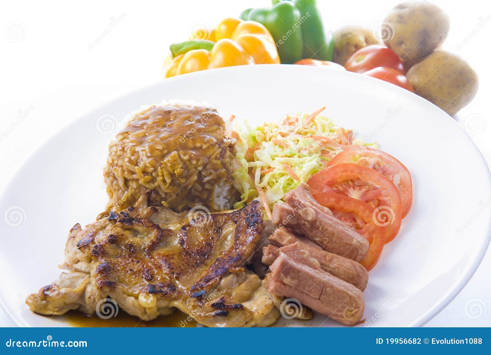 Chicken chop dinner stock photo. Image of sausages, serve - 19956682