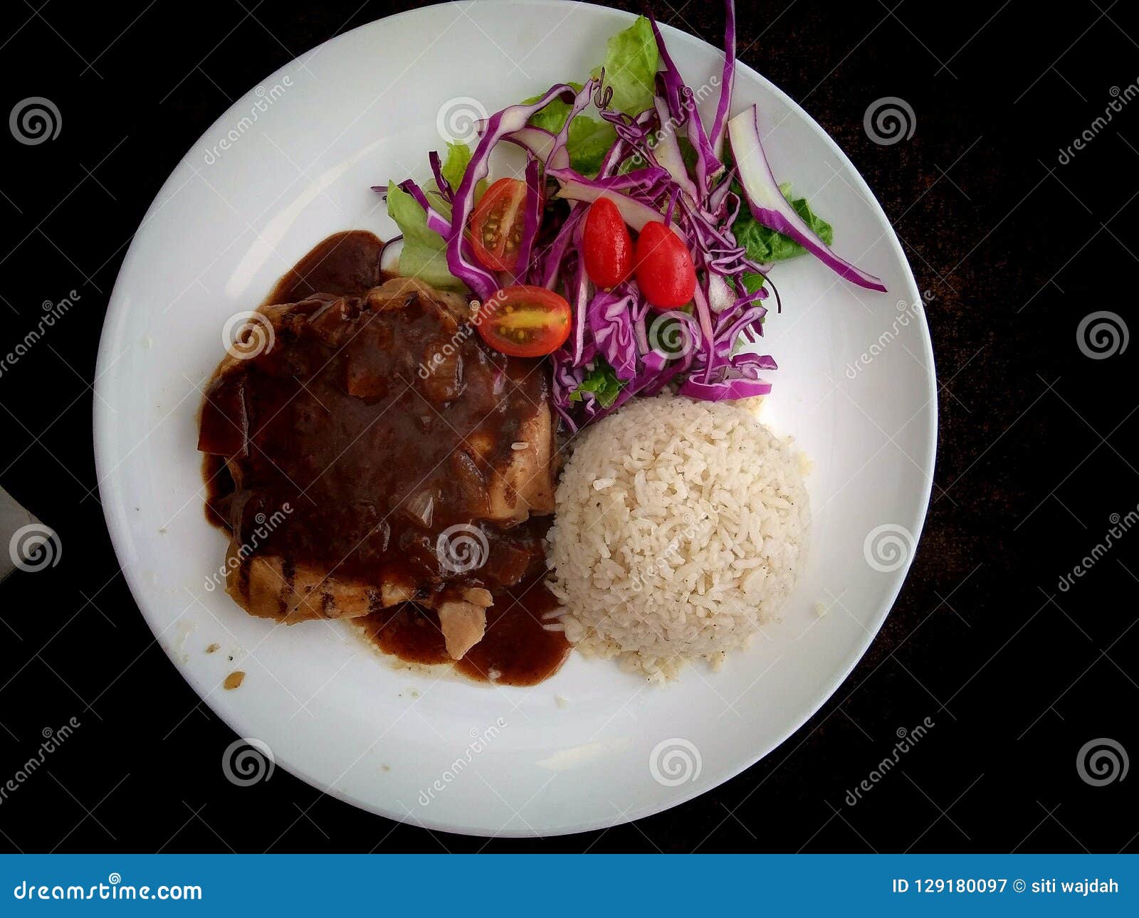 Chicken chop with rice stock image. Image of delicious - 129180097