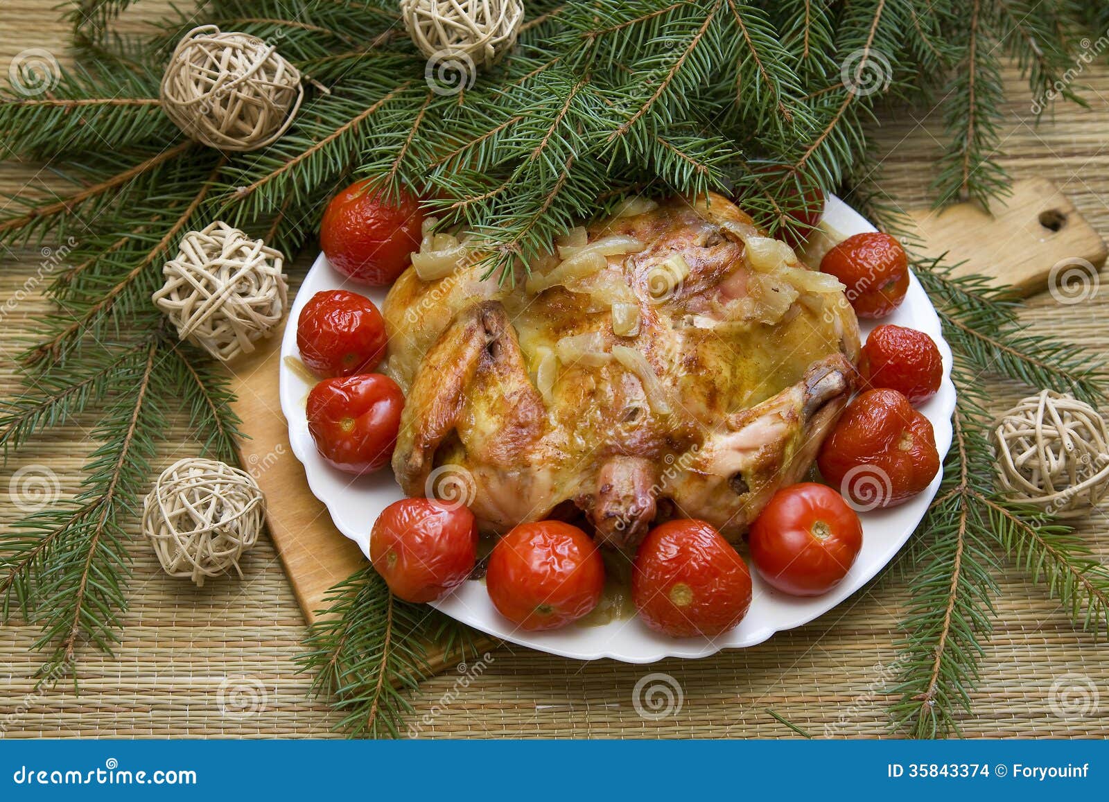 Chicken for Christmas Dinner, Festive Table Setting Stock Photo - Image ...