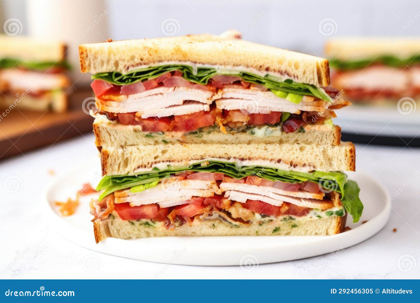 Chicken Club Sandwich in Half, with Layers Visible Stock Image - Image ...