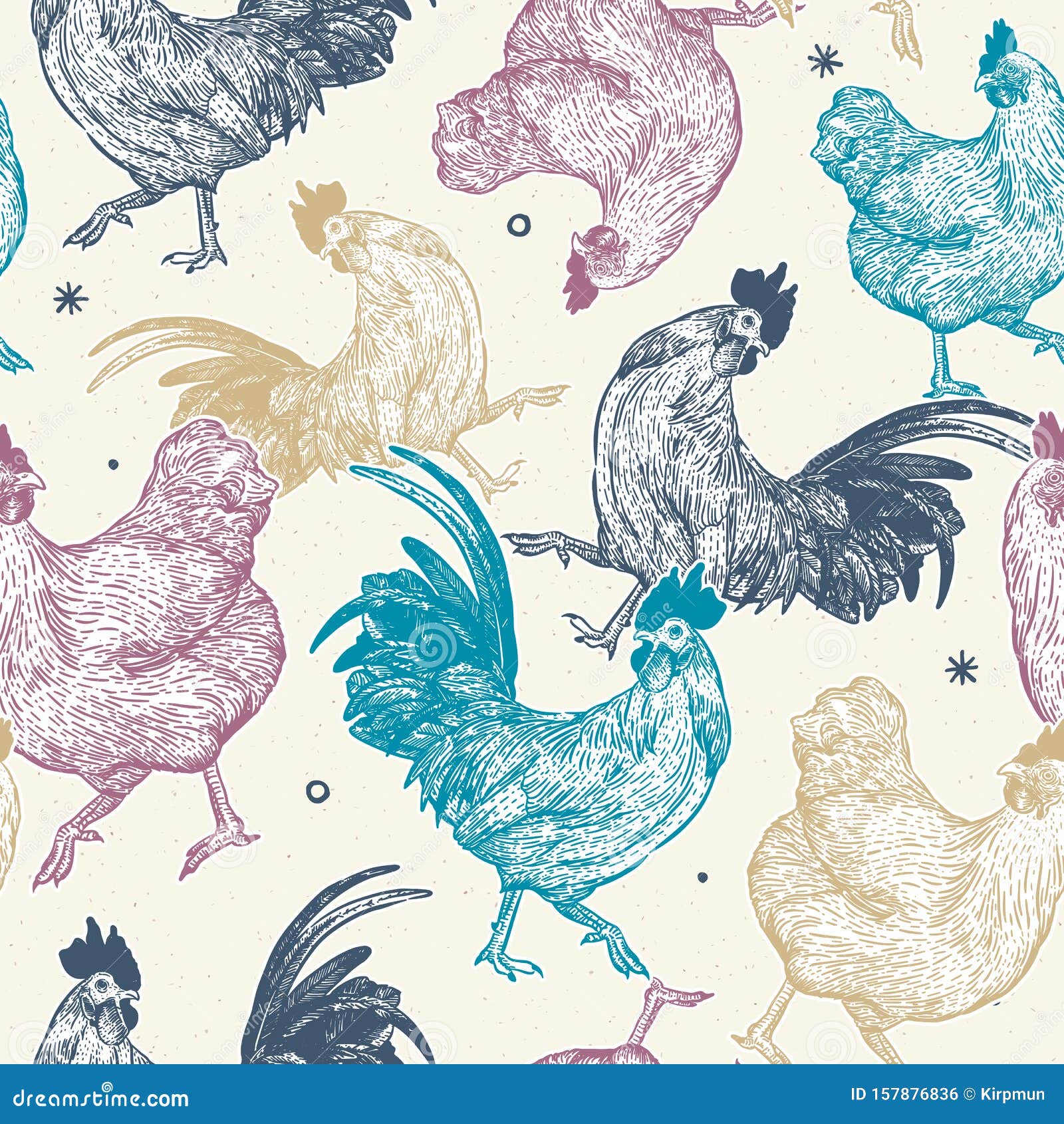 Chicken Collection Seamless Pattern, Hand Draw Sketch Vector Stock ...