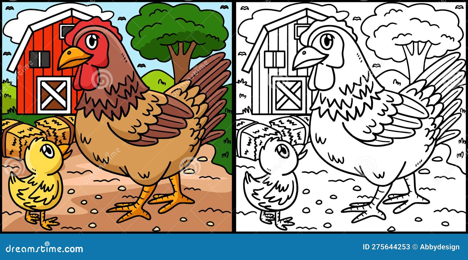 Chicken Coloring Page Colored Illustration Stock Vector - Illustration ...