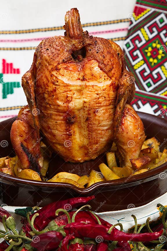 Chicken Cooked in the Oven on a Ceramic Base. Stock Photo - Image of ...