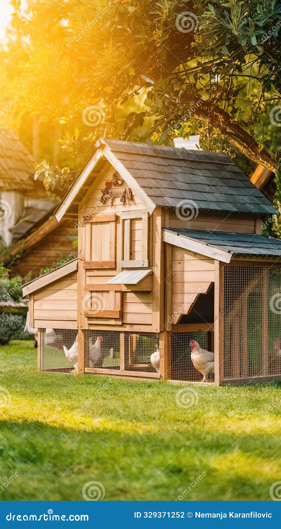 A Chicken Coop with a Few Chickens Inside Stock Illustration ...
