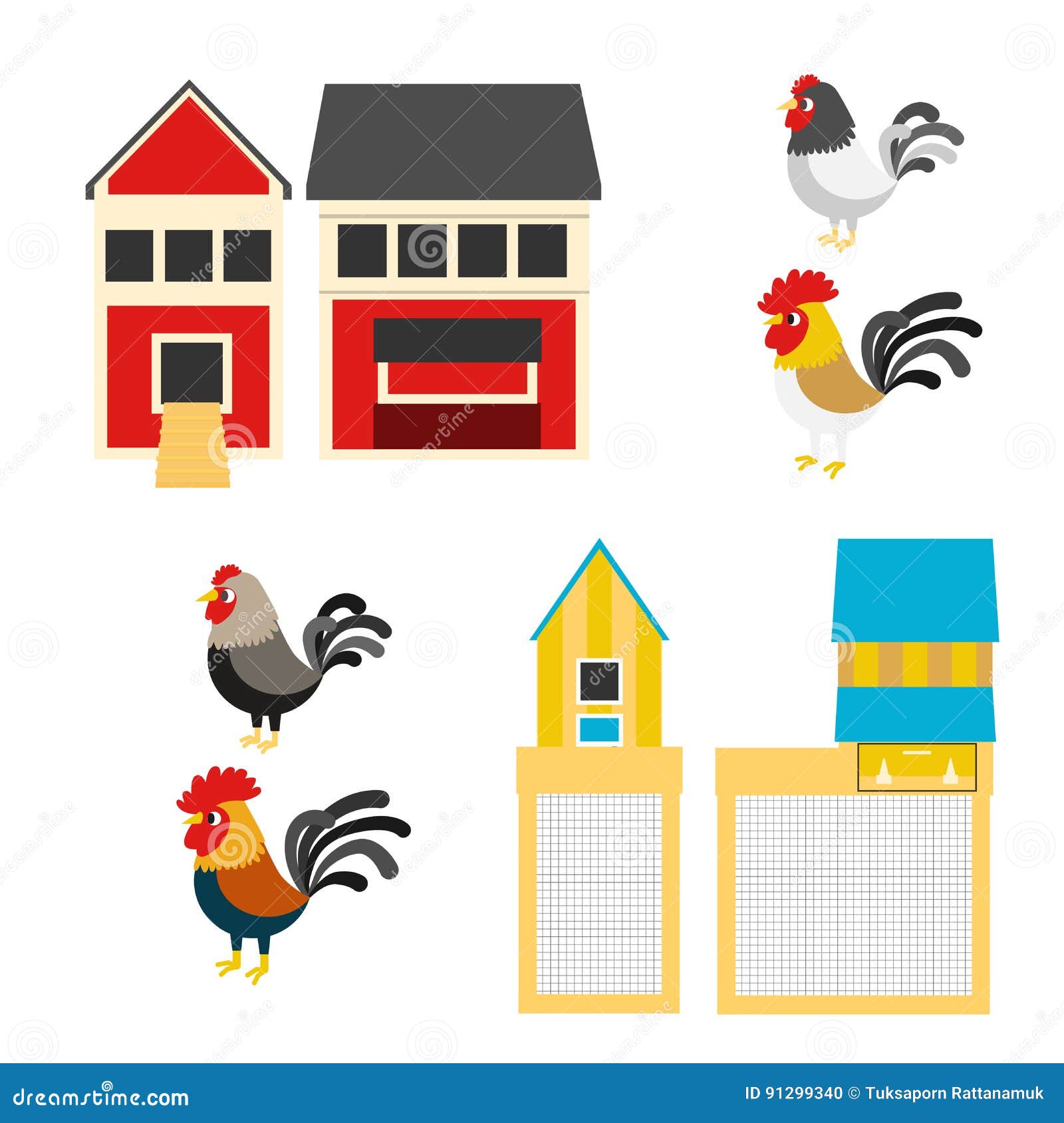 Chicken Coop. Wooden Houses In Village Poultry Farm Living Places For ...