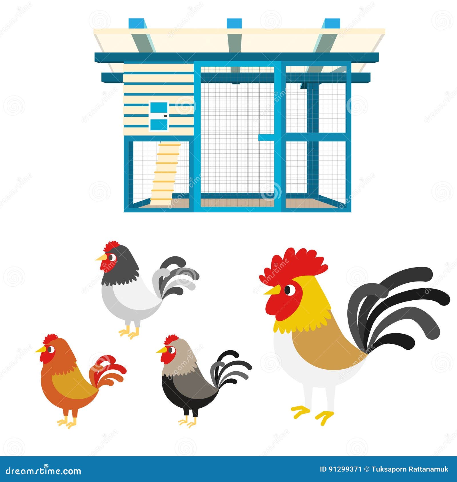 Chicken Coop. Wooden Houses In Village Poultry Farm Living Places For ...