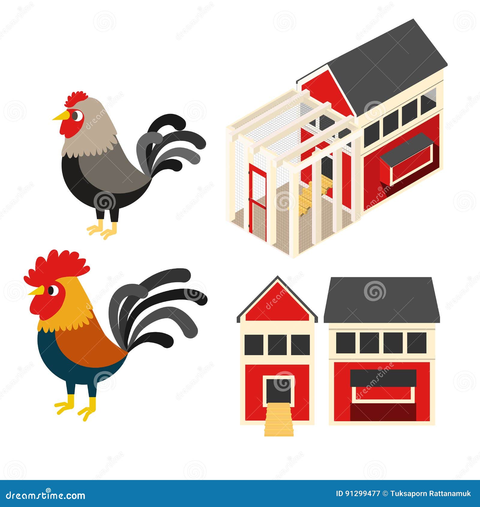 Chicken Coop Illustration Set Cartoon Vector | CartoonDealer.com #91299477