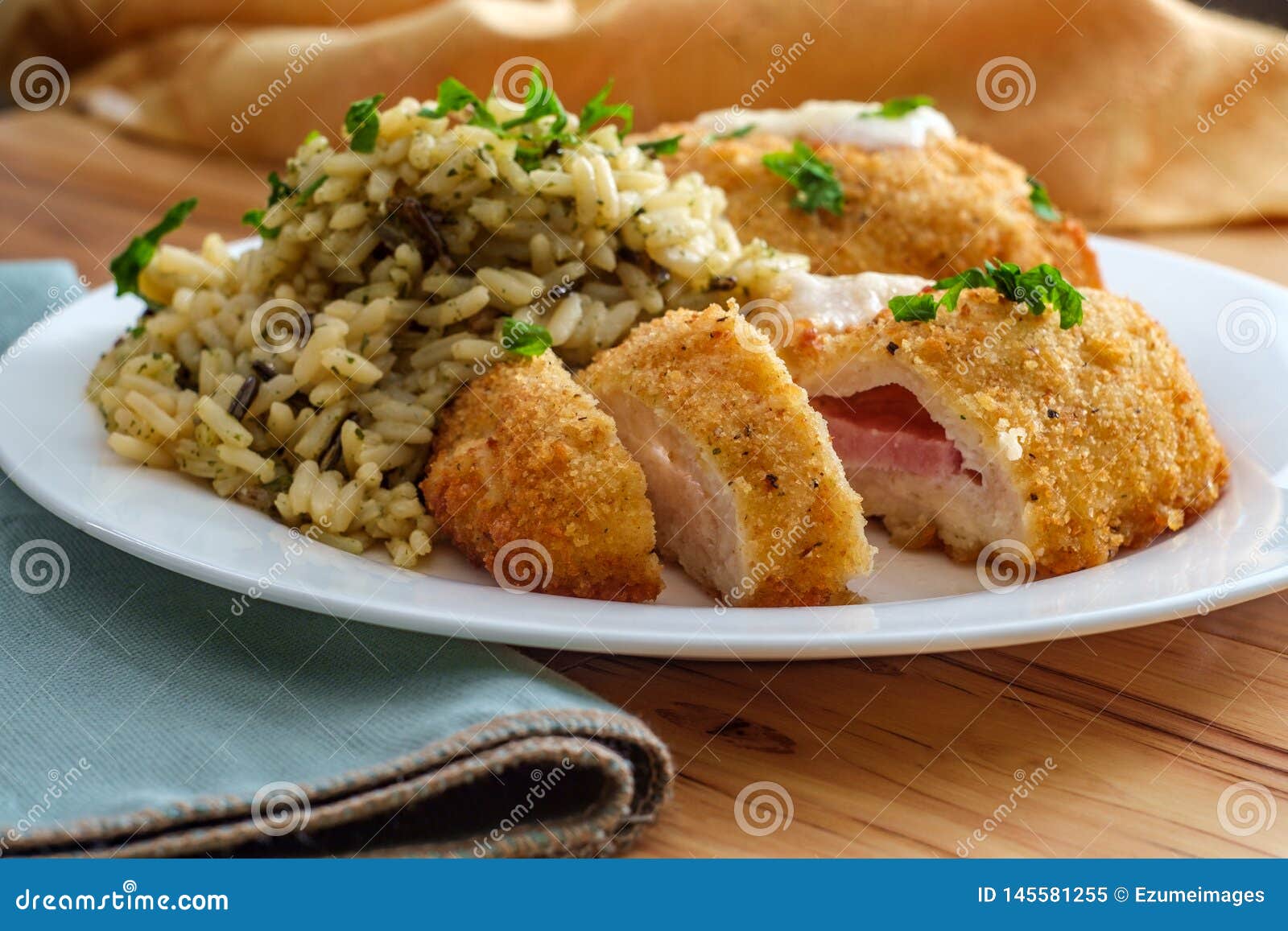 Chicken Cordon Bleu Rice stock image. Image of herbed - 145581255