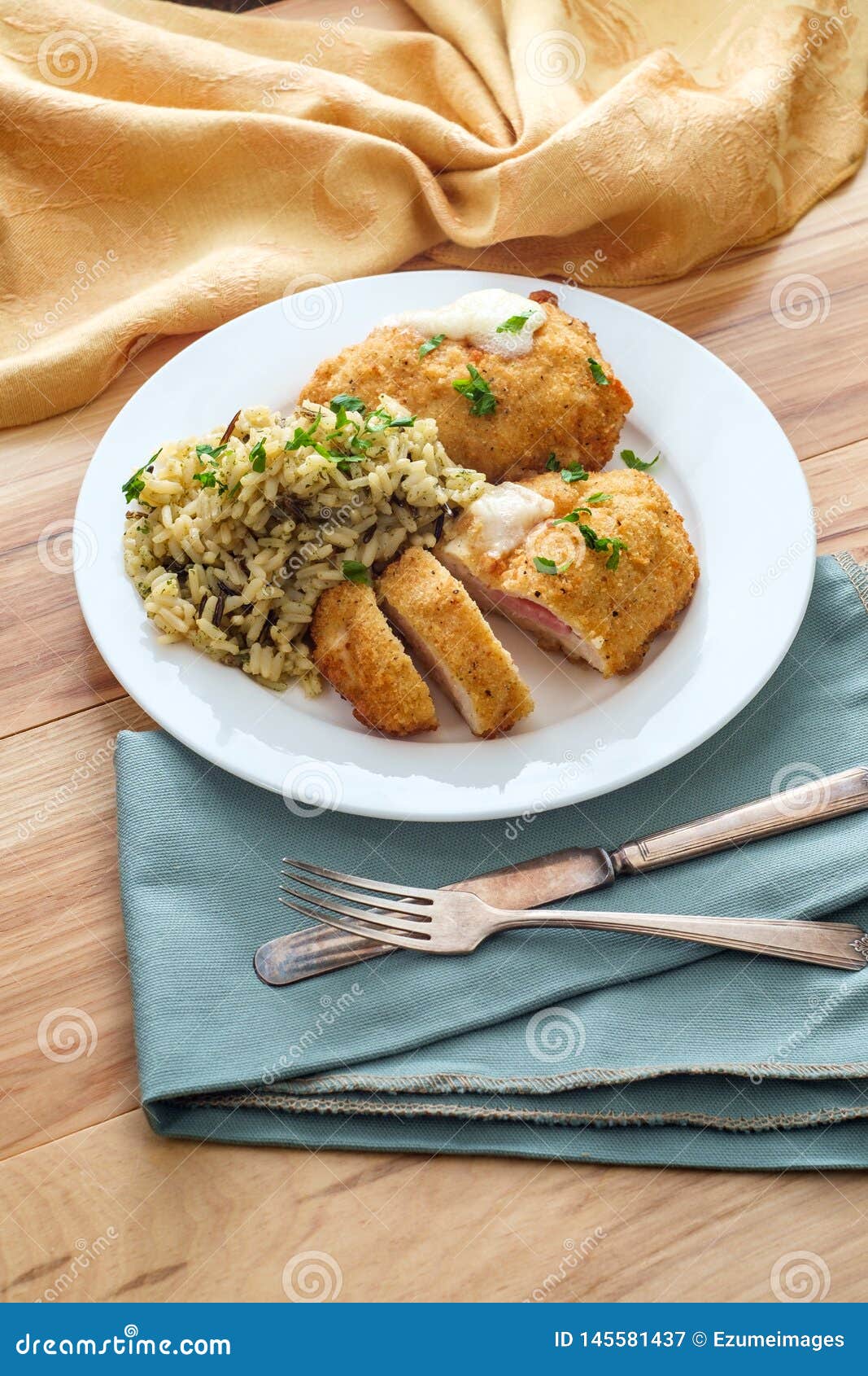 Chicken Cordon Bleu Rice stock image. Image of gourmet - 145581437