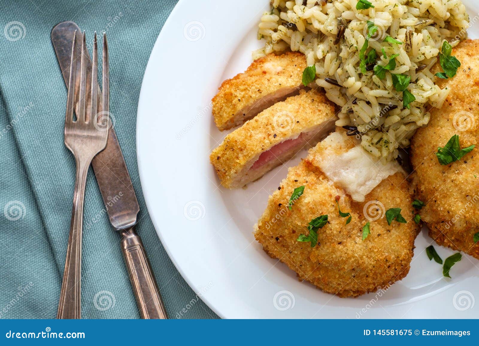 Chicken Cordon Bleu Rice stock image. Image of filled - 145581675