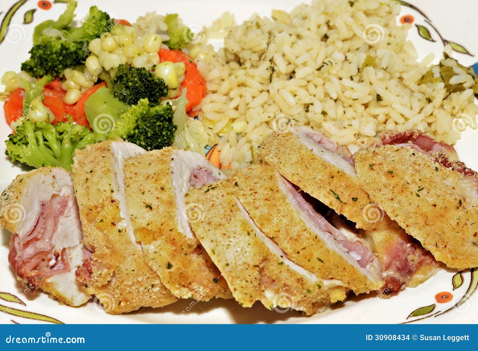 Chicken Cordon Blue with Sides Stock Photo - Image of breadcrumb, plate ...