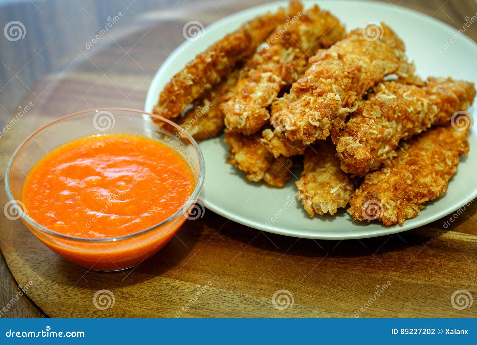 Chicken crisps with sauce stock photo. Image of food - 85227202