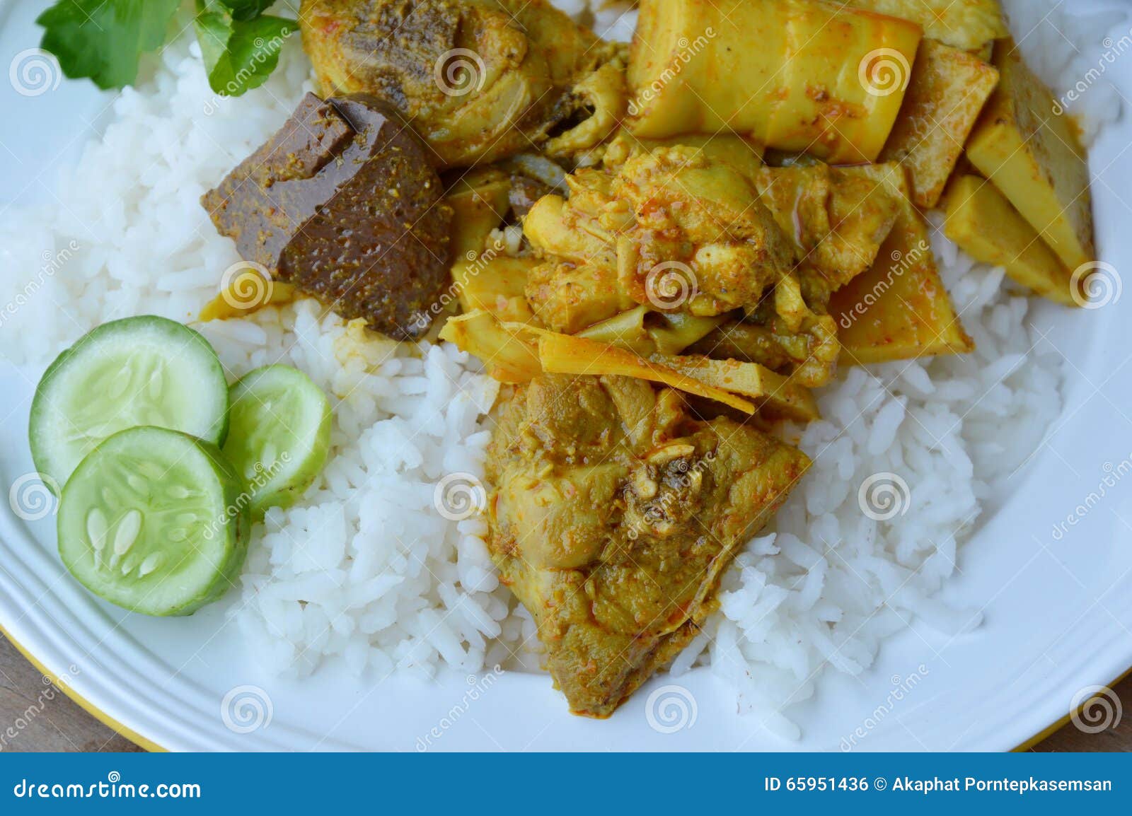 Chicken Curry with Bamboo Shoot on Plain Rice Stock Photo - Image of ...
