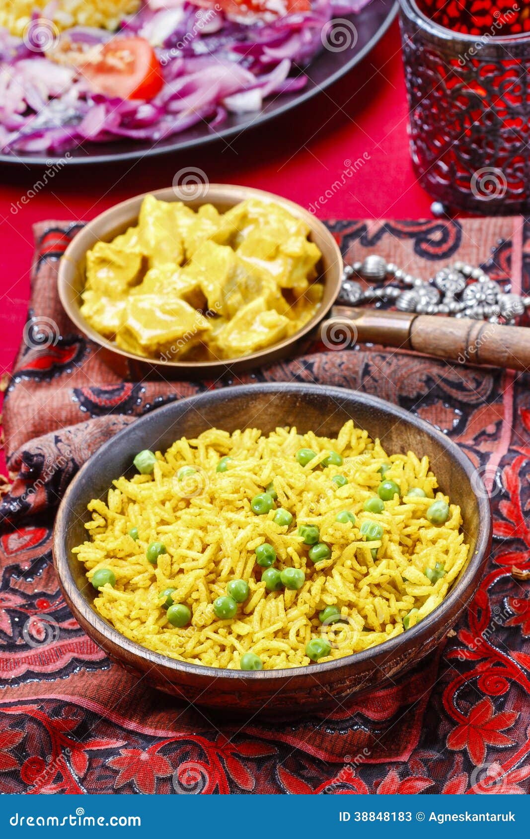 Chicken Curry with Basmati Rice and Green Peas Stock Image - Image of ...