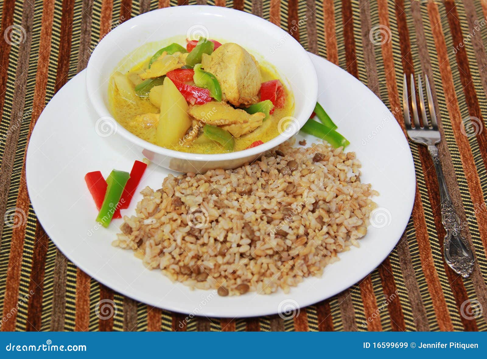 Chicken Curry & Brown Rice Stock Image - Image of curry, chopsticks ...