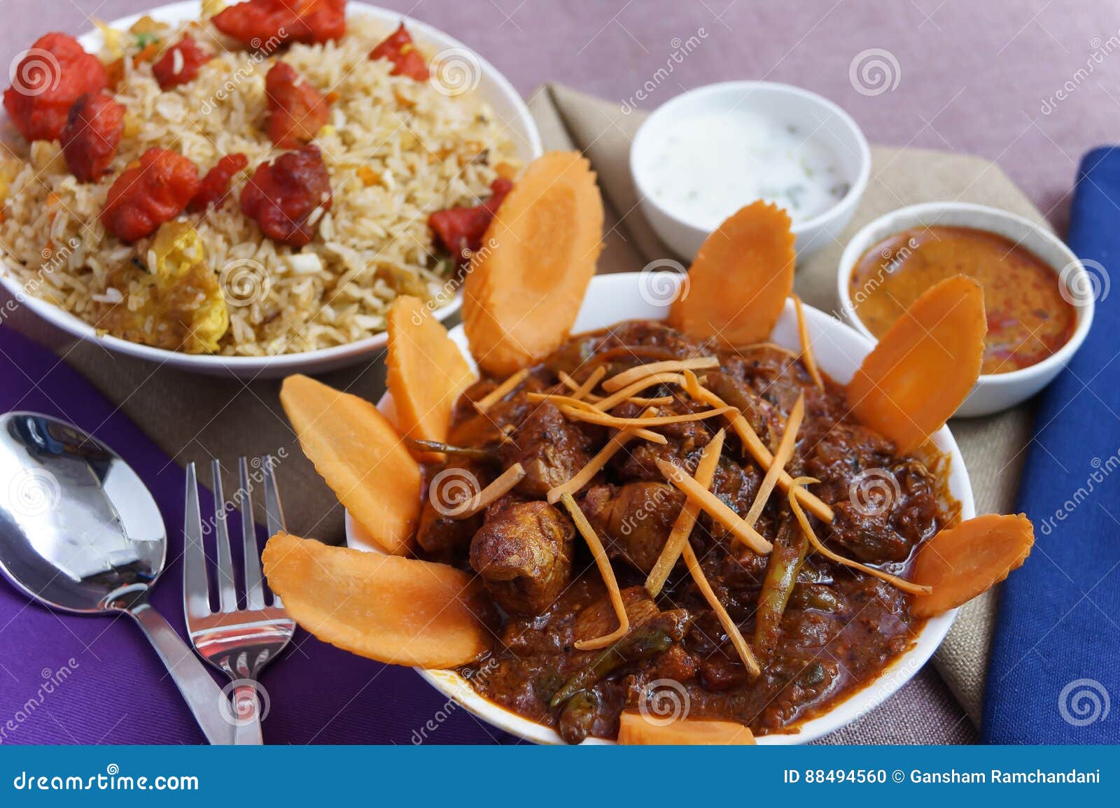 Chicken Curry-Chilly Chicken Rice Stock Photo - Image of napkins ...