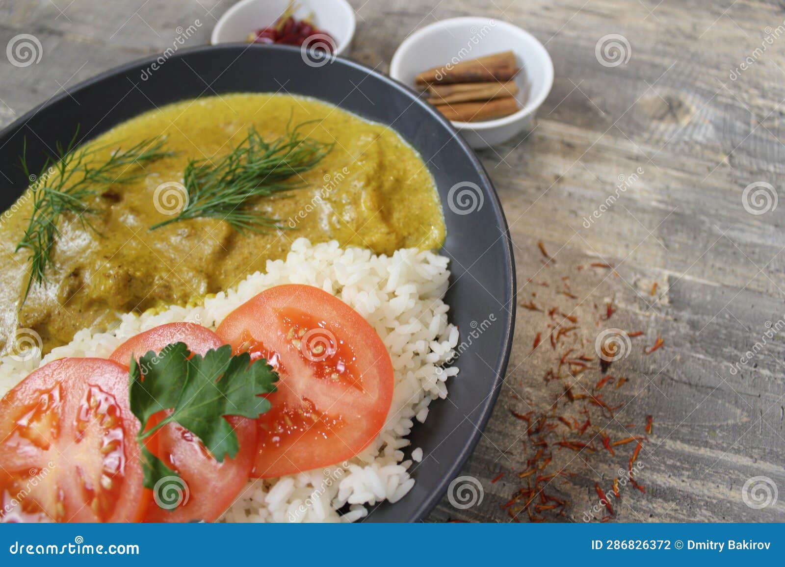 Chicken Curry with Rice on a Plate Indian Cuisine Stock Photo - Image ...