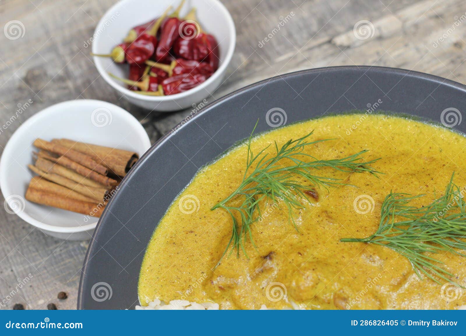 Chicken Curry with Rice on a Plate Indian Cuisine Stock Image - Image ...