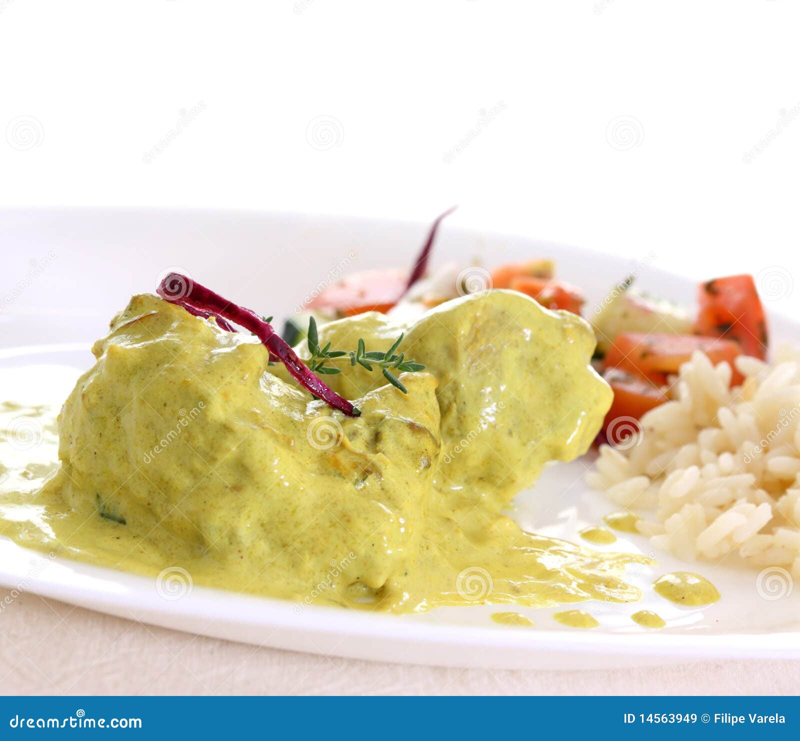 Chicken Curry with Rice and Salad Stock Image - Image of fork, luxury ...