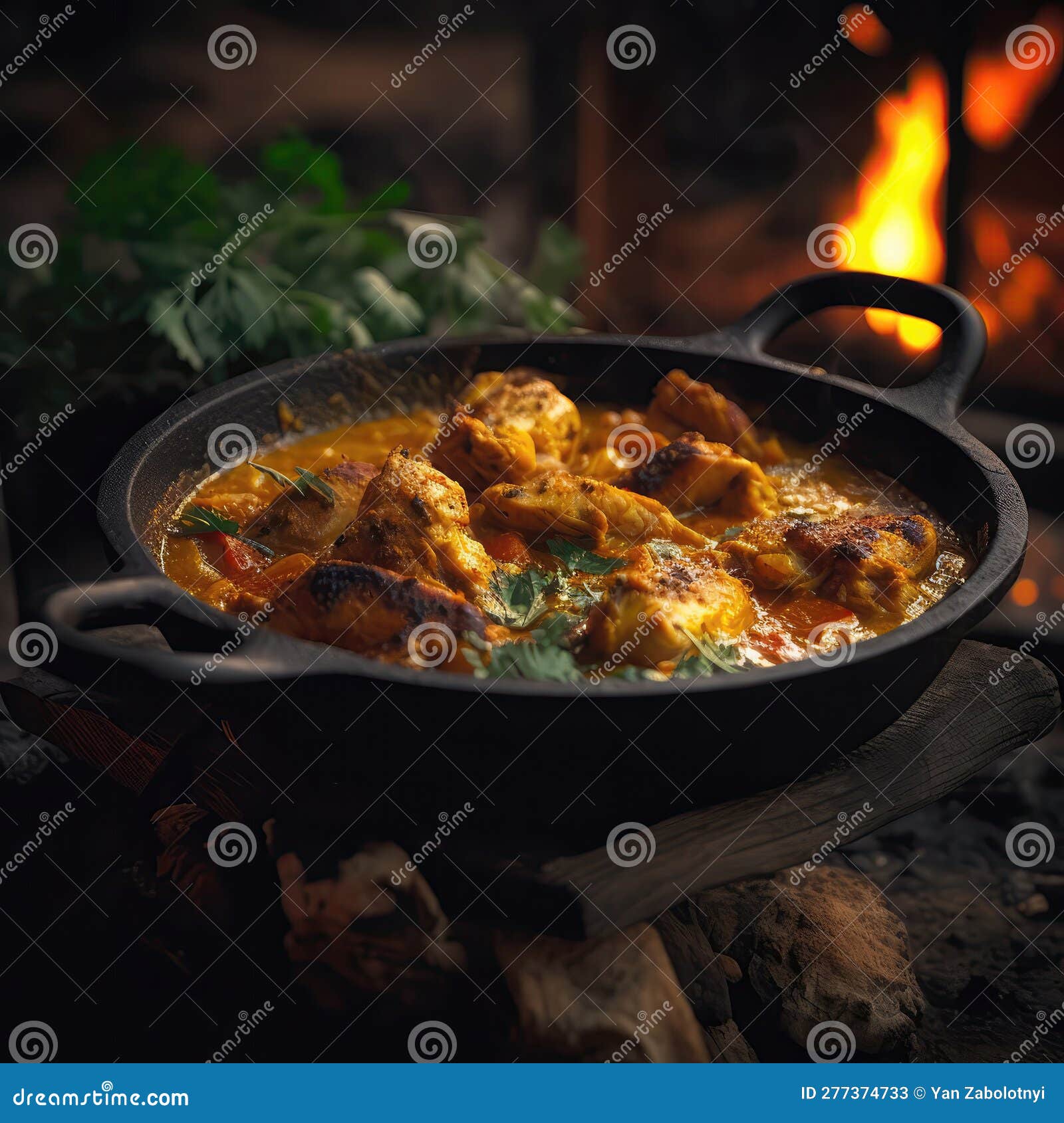 Chicken Curry on Stone in Rustic Pub. Generative AI Stock Illustration ...