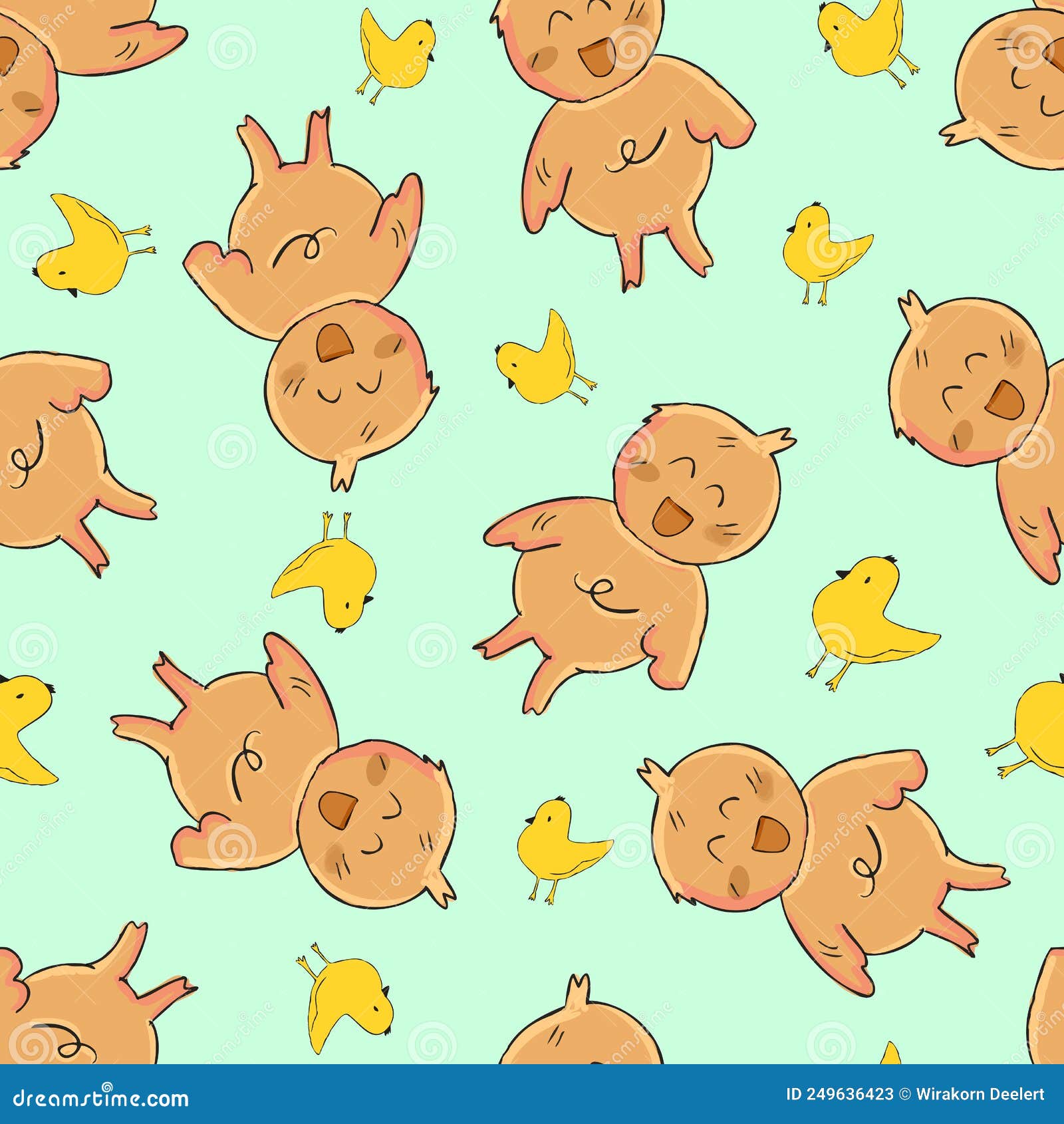 Chicken Cute Cartoon Seamless Pattern Stock Vector - Illustration of ...