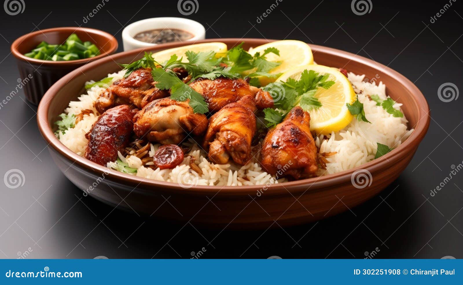 Chicken Dhum Biriyani Using Jeera Rice in a Plate on White Table ...