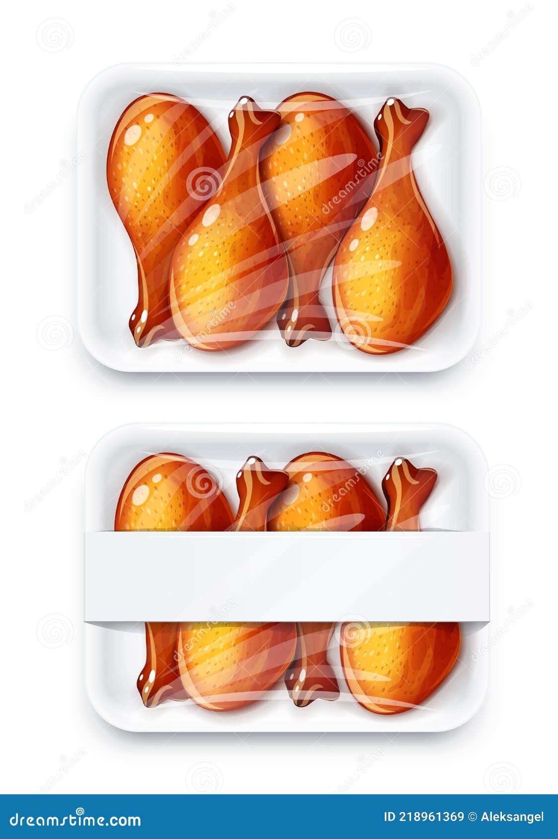 Chicken Drumstick In Plastic Disposable Packing. Mock-up. Vector ...