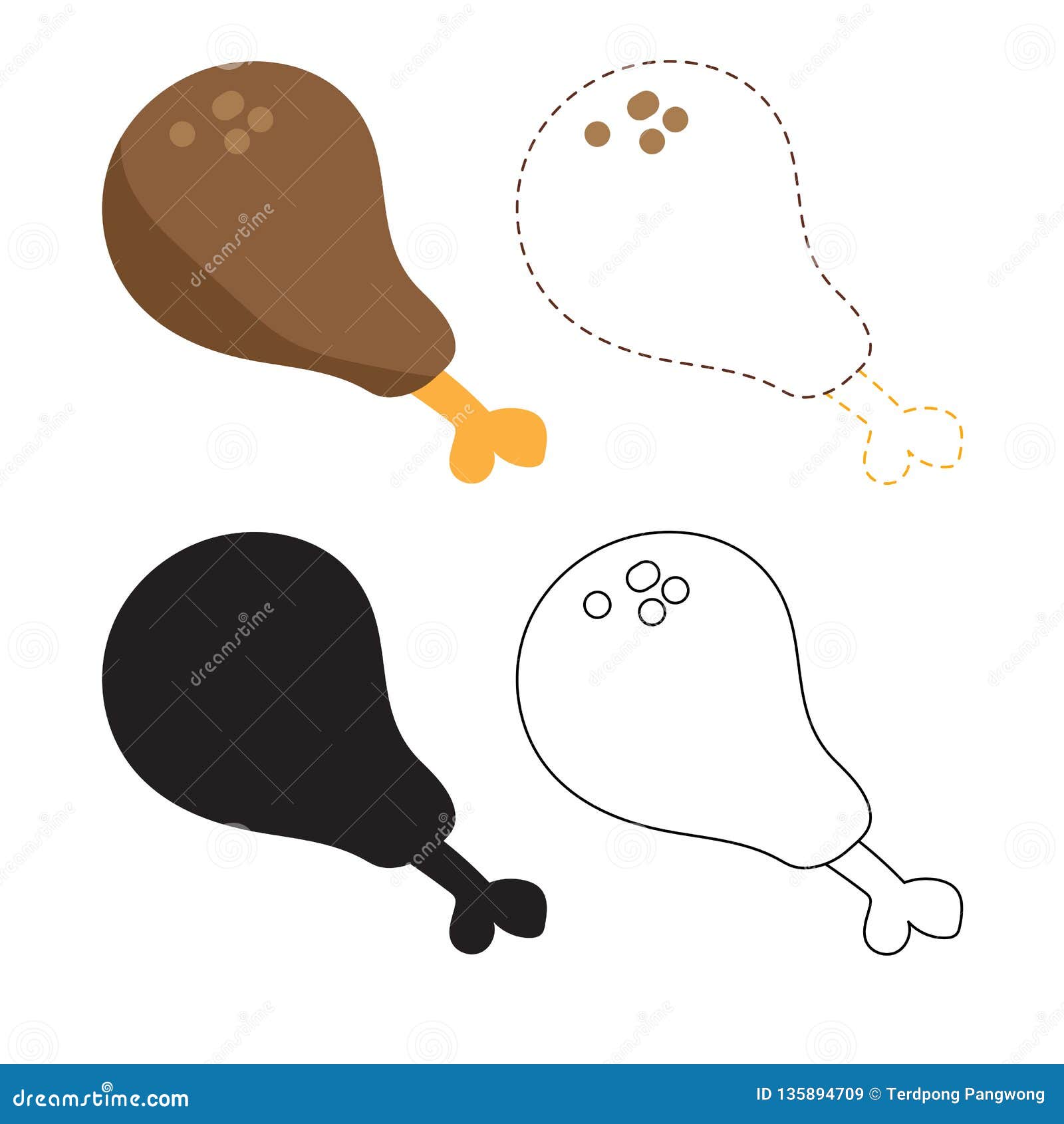 Chicken Drumstick / Chicken Thighs - Line Art Icon On A Transparent ...