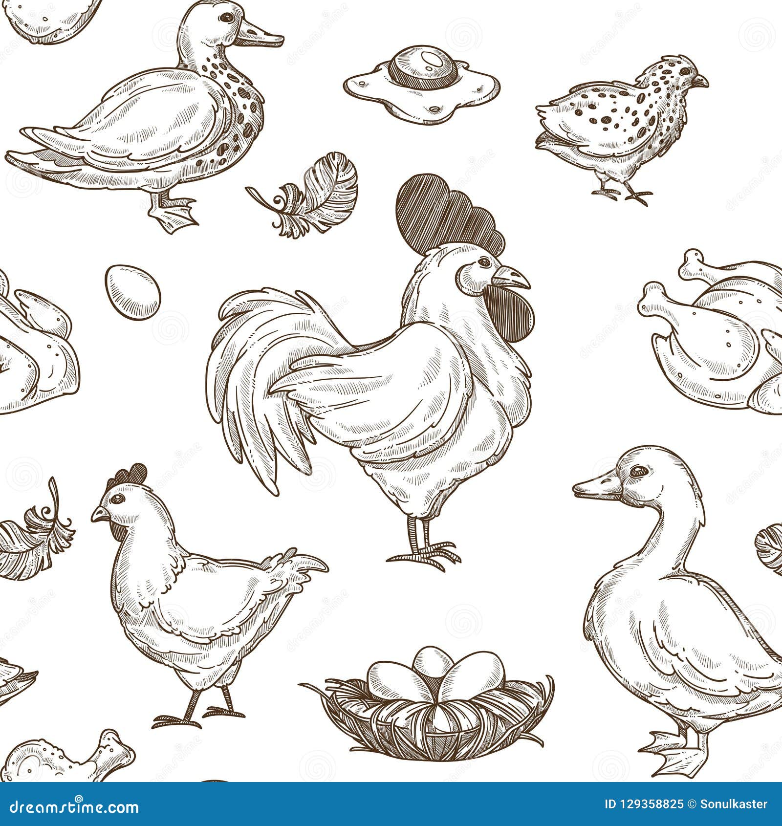 Chicken And Ducks Vector Sketch Pattern Background | CartoonDealer.com ...