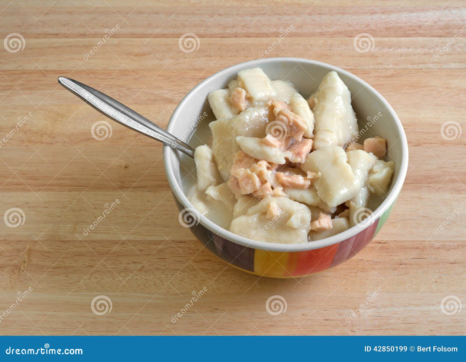 Chicken and Dumpling Soup in Bowl with a Spoon Stock Image - Image of ...