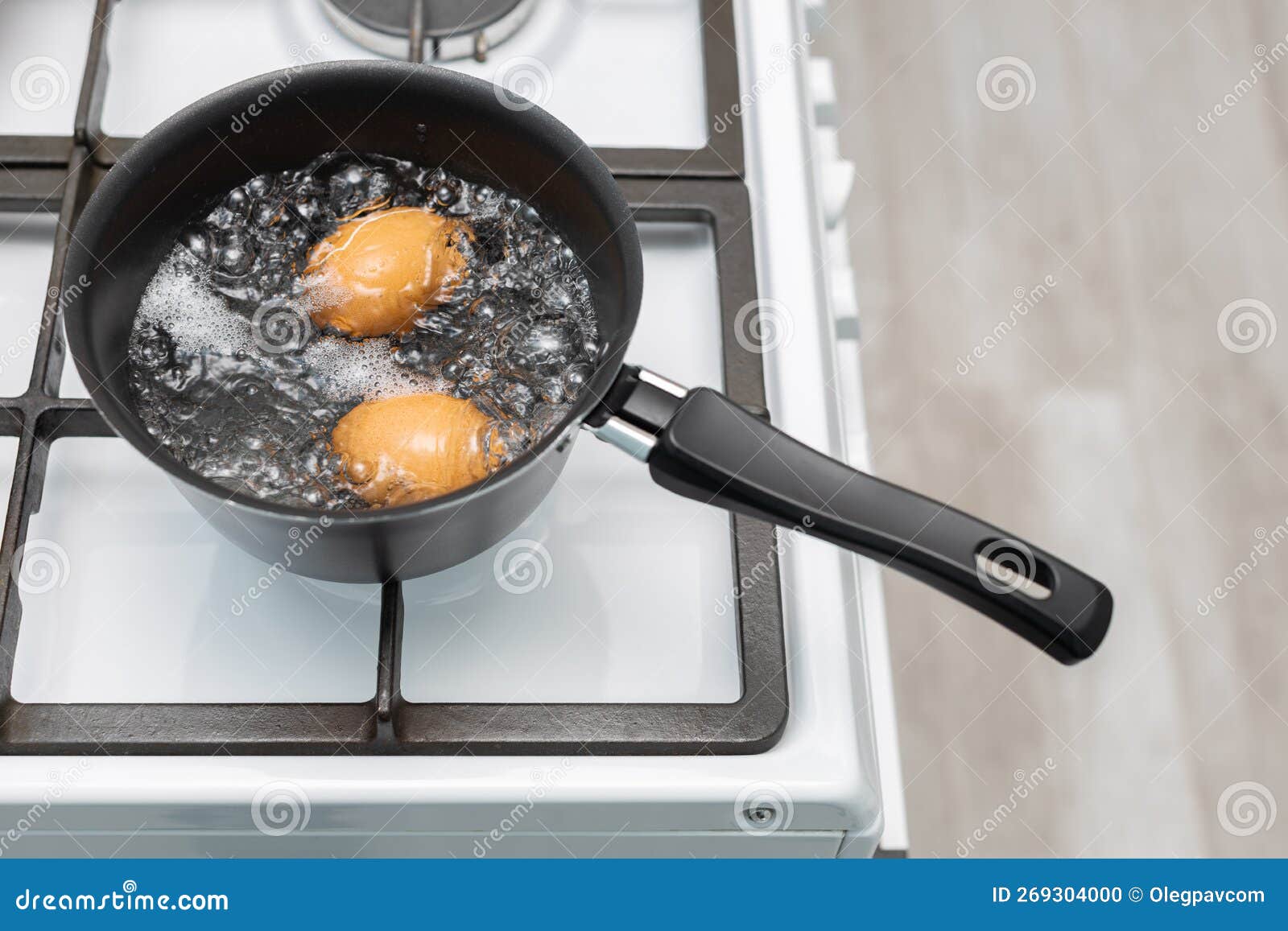 Chicken Egg with Broken Shell in Boiling Water Stock Photo - Image of ...