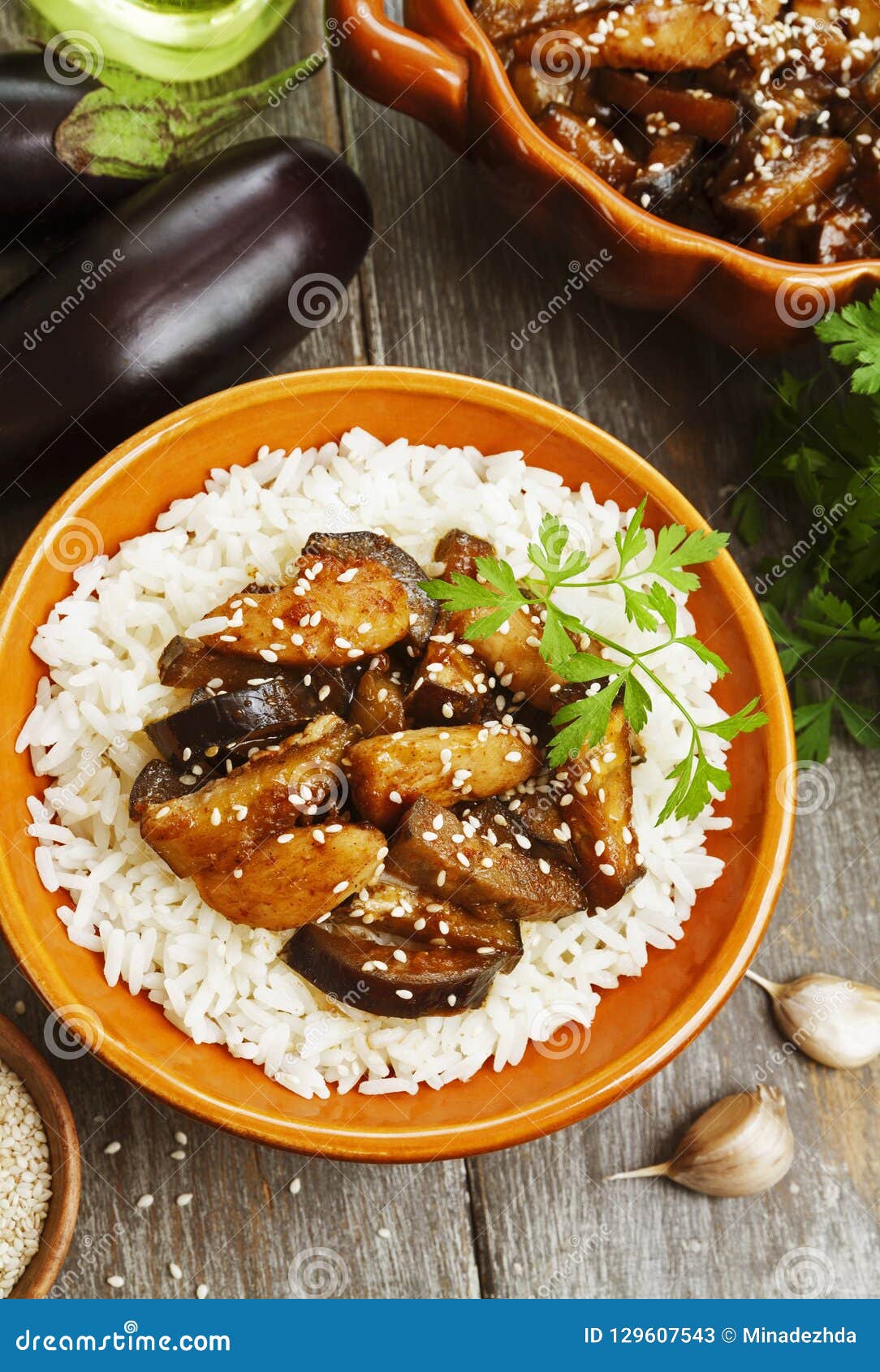 Chicken with Eggplants and Rice Stock Image - Image of meat, cooked ...
