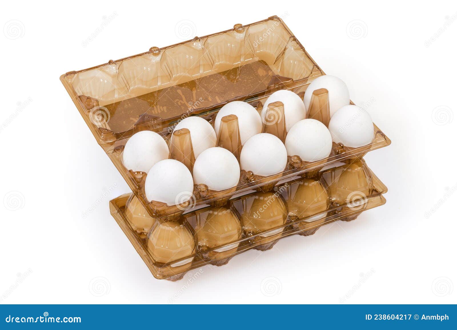 Chicken Eggs in Plastic Egg Packaging Trays on White Background Stock ...
