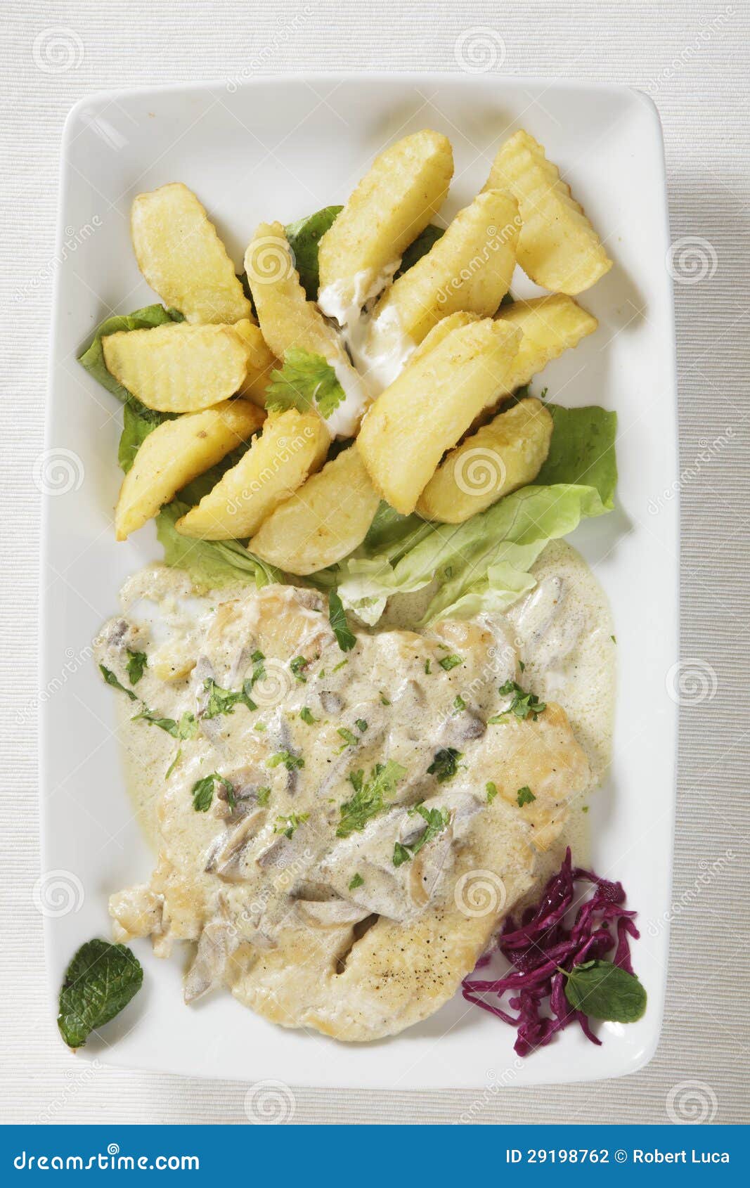 Chicken Escalope with White Wine Sauce and Patatoes Stock Photo - Image ...