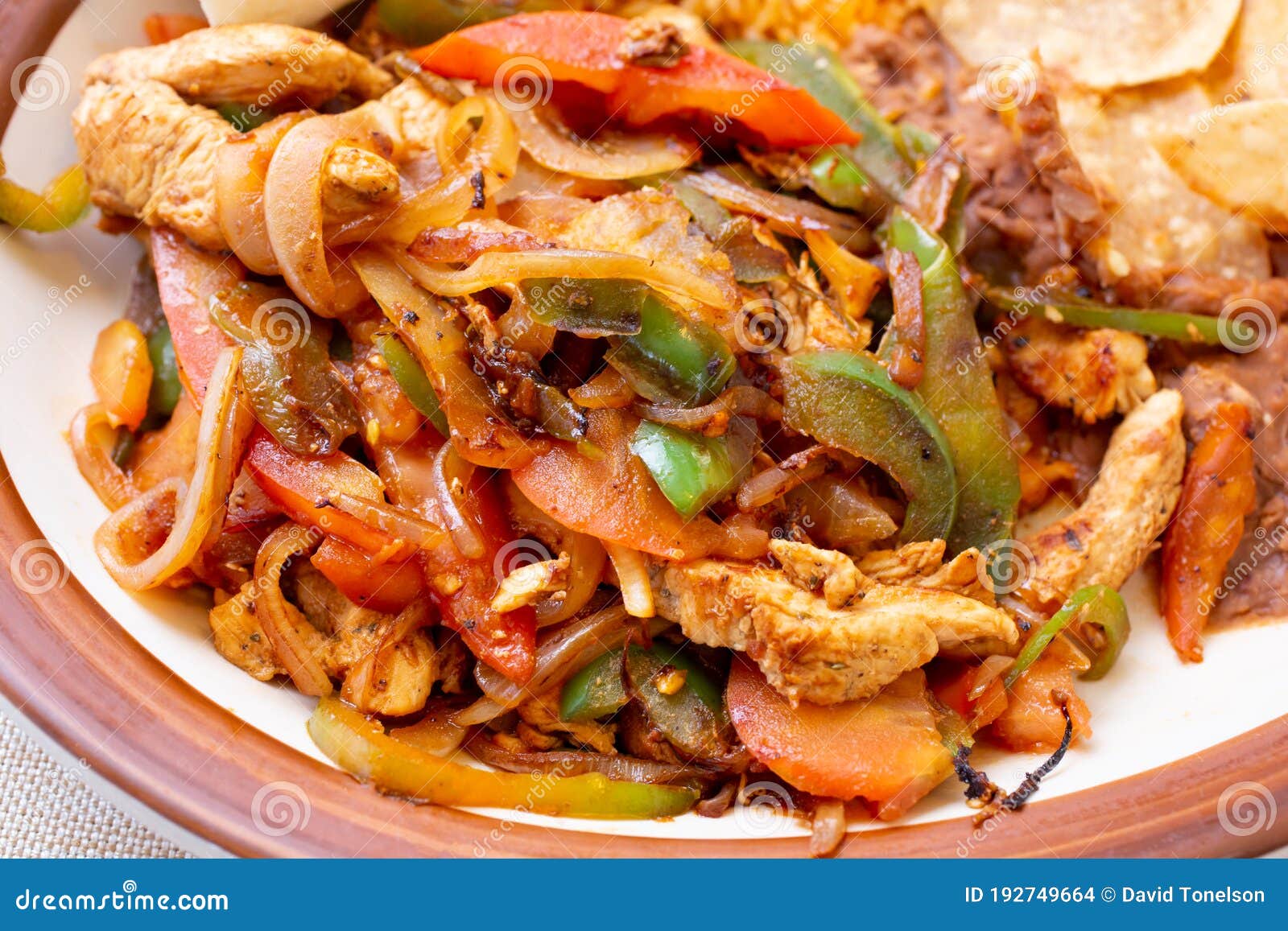 Chicken fajitas plate TD stock photo. Image of copy - 192749664