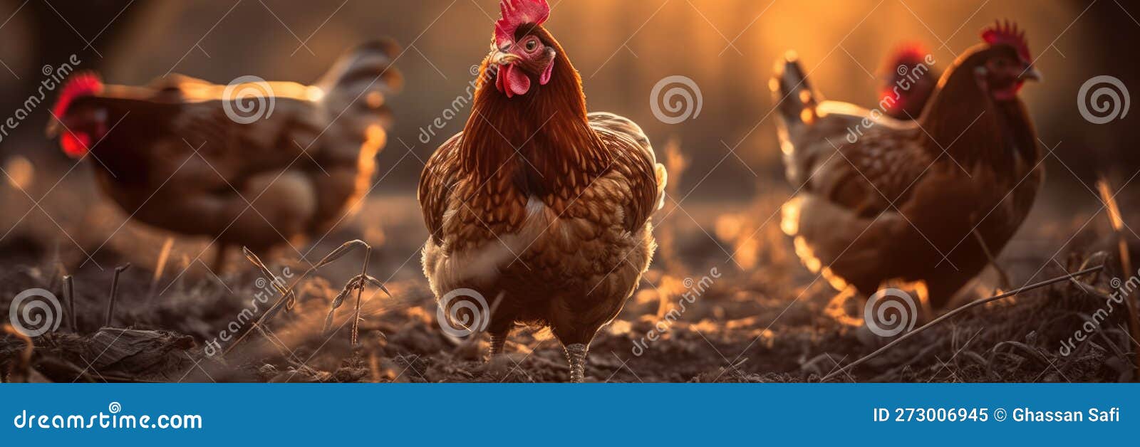 Chicken in the Field at Dawn Stock Illustration - Illustration of field ...