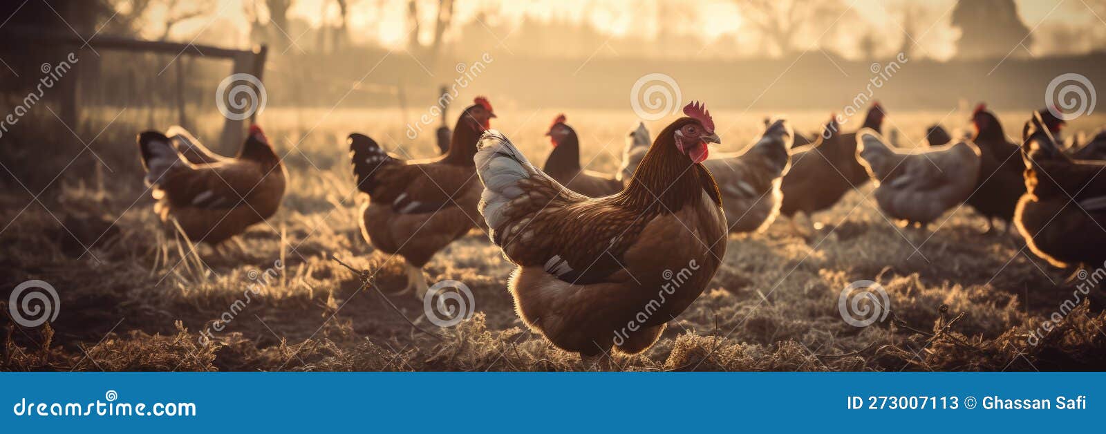 Chicken in the Field at Dawn Stock Illustration - Illustration of ...