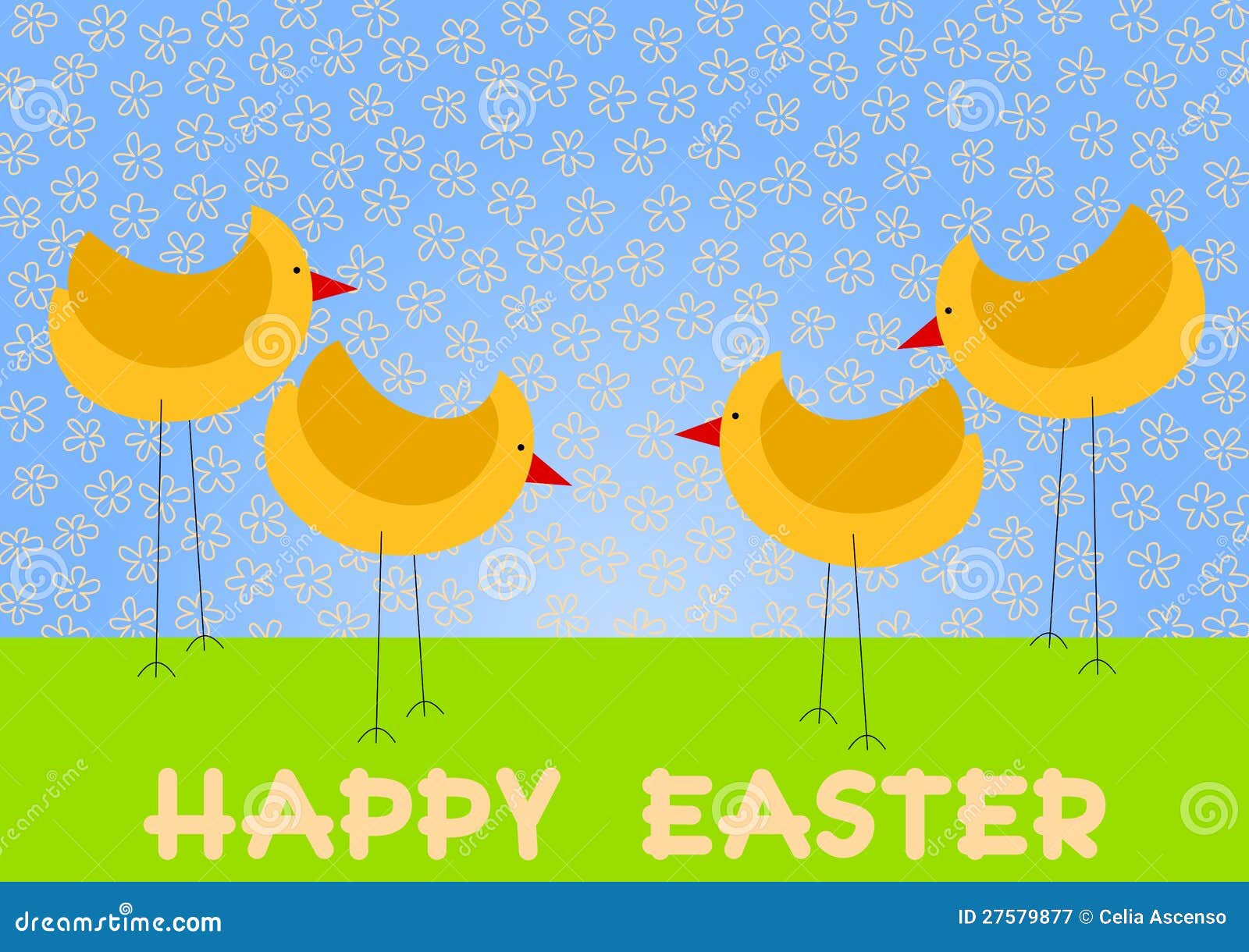 Chicken on a Field Happy Easter Card Stock Illustration - Illustration ...