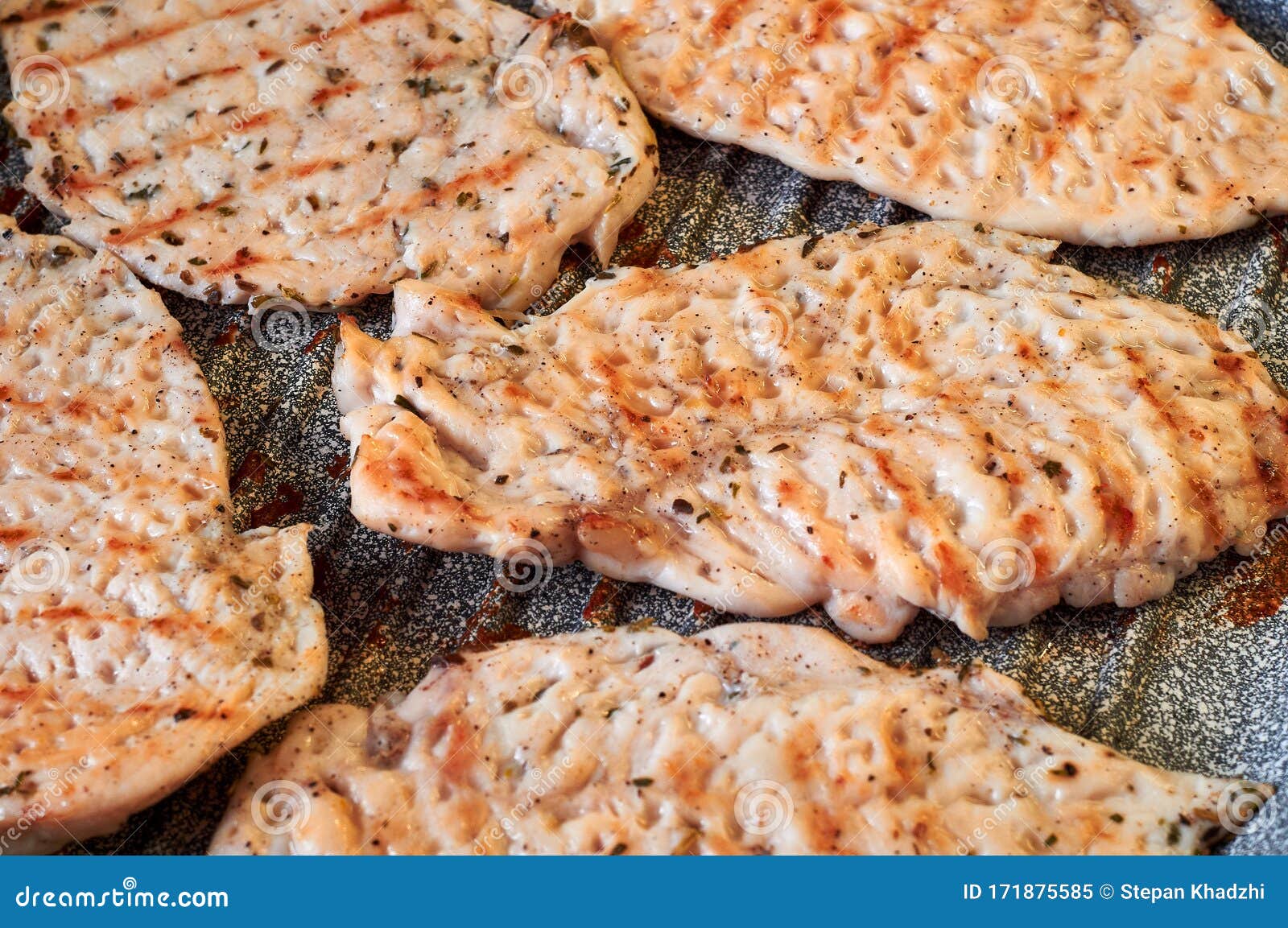 Chicken Fillet Chop is Fried on a Grill Pan Stock Image - Image of chop ...