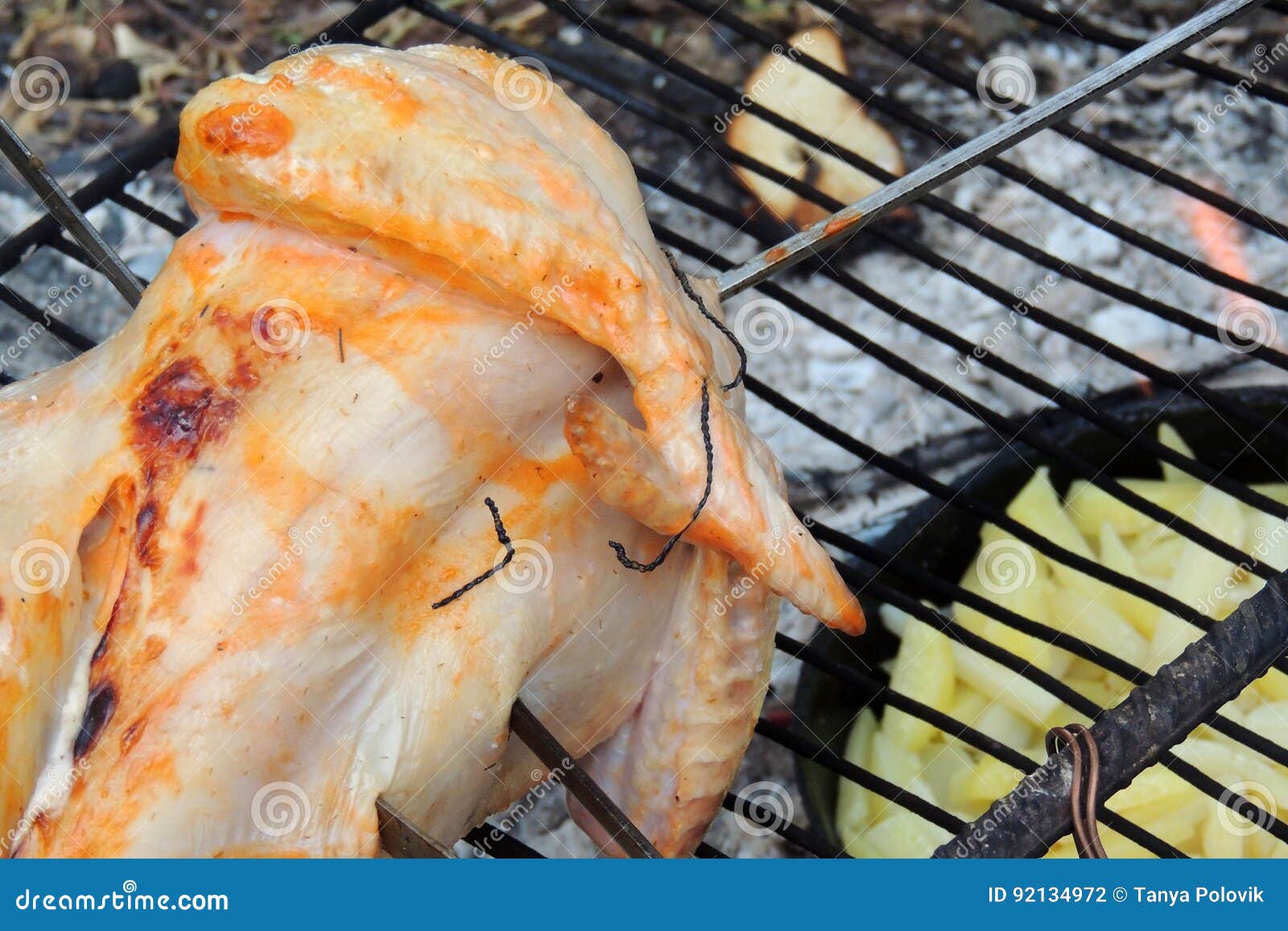Chicken on the fire stock photo. Image of fire, food - 92134972