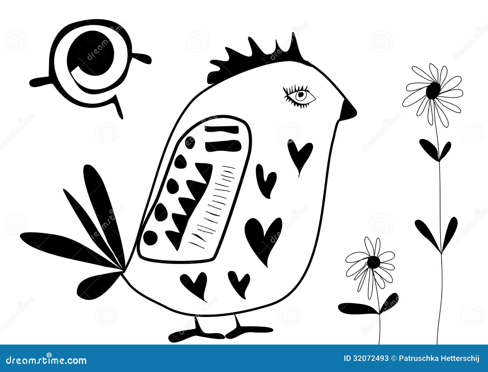 Chicken with Flowers Vector Illustration Stock Vector - Illustration of ...